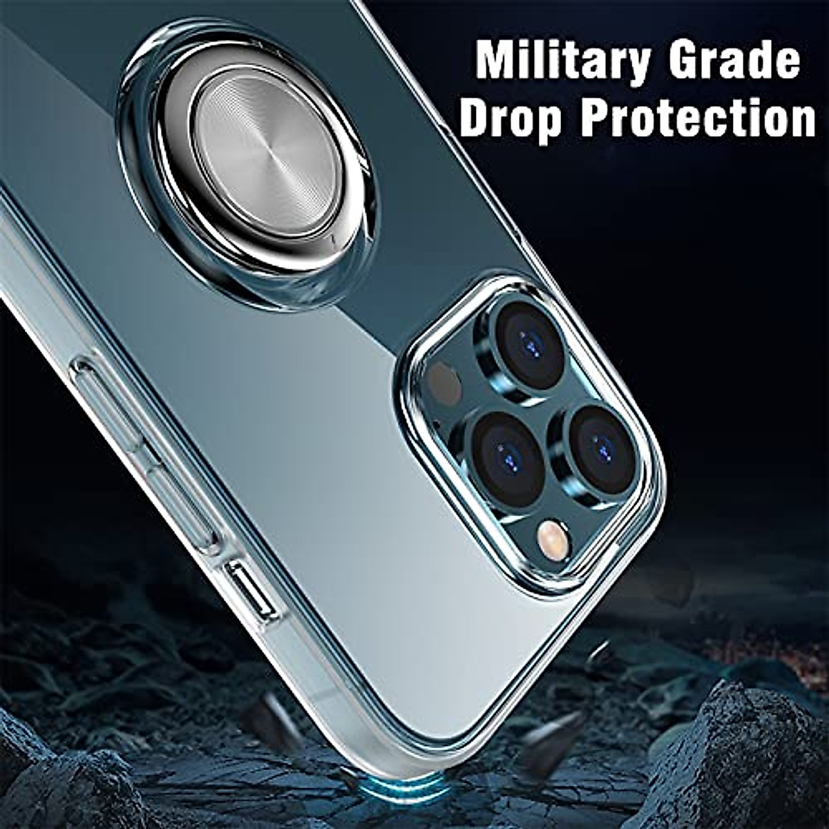 aowner Compatible with iPhone 13 Mini Case Crystal Clear Not Yellowing Military Grade Shockproof Ultra Slim Thin Fit with Ring Holder Kickstand Protective Phone Case Cover 5.4 inch 2021 (Clear)