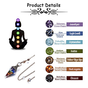 PESOENTH 7 Chakra Crystal Dowsing Pendulum Healing Hexagonal Gemstone Crystals Point Pendulum for Divination Scrying Dowser