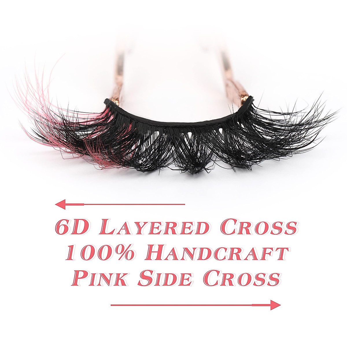 False Lashes with Color Faux Mink Eyelashes Wispies Fluffy Colored Lashes Dramatic Strip Lashes Pack (Pink)