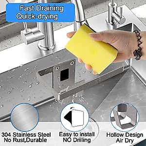 GAVIA Sink Caddy Sponge Holder, Sponge Holder for Kitchen Sink, Kitchen Sink Sponge Holder+Dish Cloth Hanger, Adhesive Kitchen Sink Caddy, 304 Stainless Steel Rustproof,No Drilling