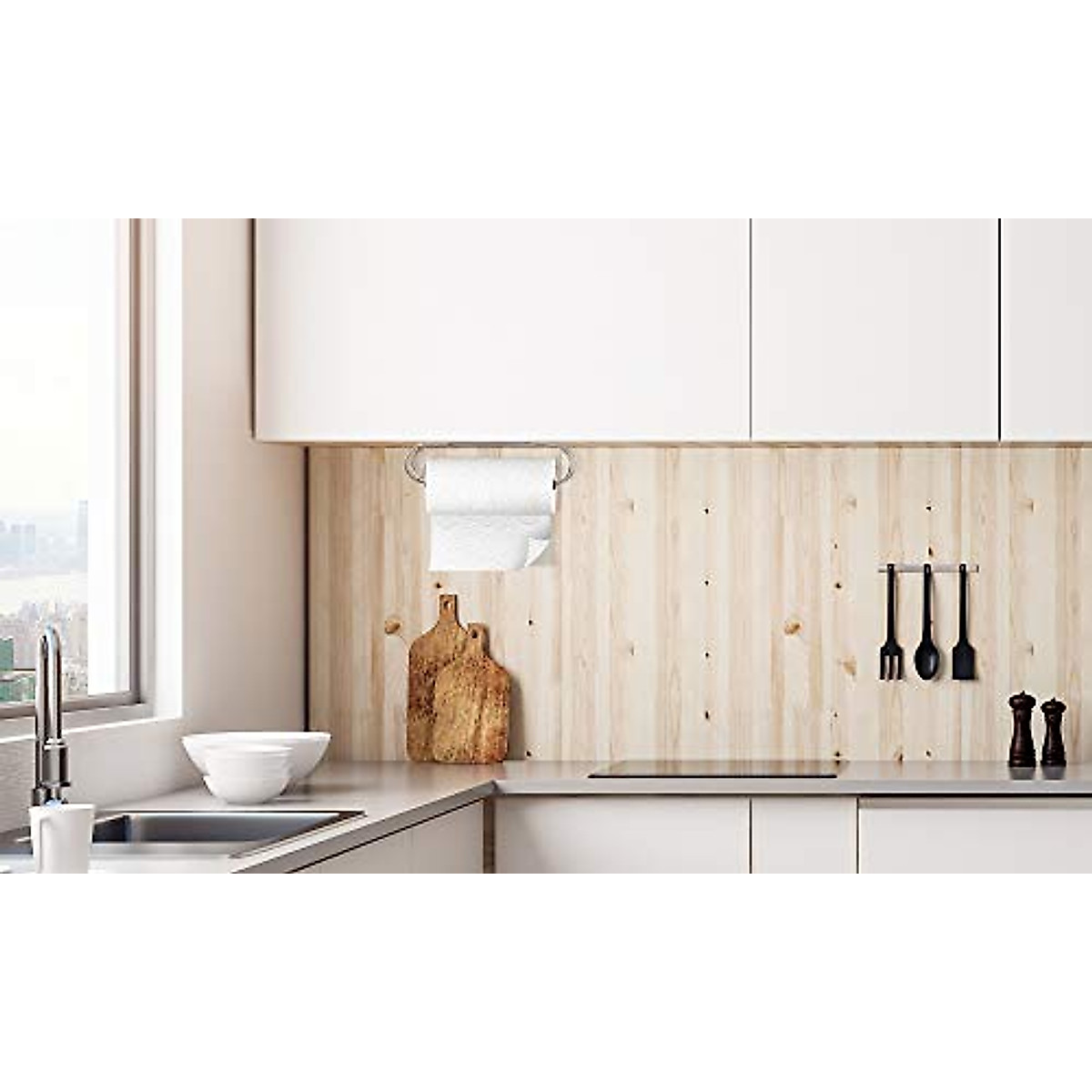 CAXXA Adhesive Under Cabinet Paper Towel Holder Dispenser with Screws for Kitchen Utility Room Laundry Pantry Chrome (2 Pack)