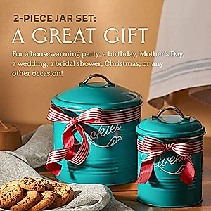 Candy Jar & Cookie Jar for Kitchen counter | Farmhouse Kitchen Jars for Storage of Your Favorite Treats | Large & Medium Canisters Set of Two Cookie & Candy Jars with Lids | Airtight Jar by Nirgals (Teal)