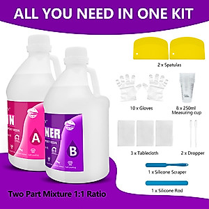 Demorex 1 Gallon Crystal Clear Epoxy Resin Kit, High Gloss & Bubbles Free Resin Supplies for Art Coating and Casting, Craft DIY, Wood, Tabletop, Bar Top, Molds, River Tables with Cups, Sticks, Gloves
