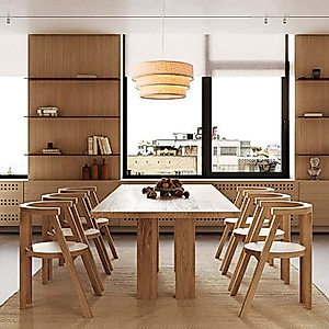 Yifi Deco Modern Pendant Ligh,13.4" Drum Hanging Lamp Fixture with 3-Tier Linen Fabrics Lampshade, Elegant Pendant Lighting for Dining Room, Bedroom, Kitchen Island, Entryway, Hallway