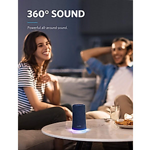 Bluetooth Speaker, Soundcore Flare Wireless Speaker by Anker, Portable Party Speaker with 360° Sound, Enhanced Bass, Ambient LED Light, IP67 Dustproof & Waterproof, and 12H Battery Life—Blue (Renewed)