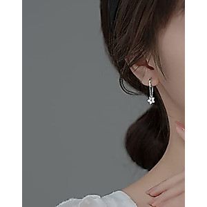 Reffeer 925 Sterling Silver Flower Chain Drop Earrings Hoop for Women Teens Girls Huggie Hoop Dangle Earrings Chain (A-Silver)