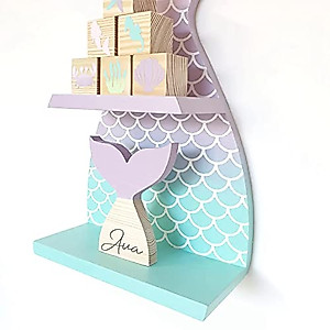 Floating Shelves for Wall Decor Wood Nursery Shelves Wall Shelf Unicorn Mermaid Room Bedroom Bathroom Decor Cute Mermaid Gifts for Girls Teen Girl Kids Little Baby Nautical Ocean Beach Theme (L)