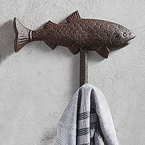 Textured Bronzetone Fish 6 x 5.5 Cast Iron Decorative Coat Towel Hook