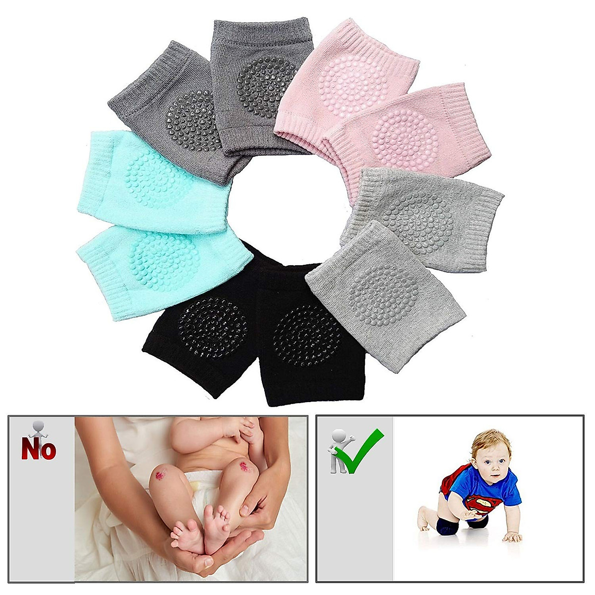 HoFire Baby Knee Pads, 5 Pairs Baby Crawling Anti-Slip Knee Pads,Unisex Baby Toddlers Elbow Kneepads Safety Protector Suitable for 0-36 Months
