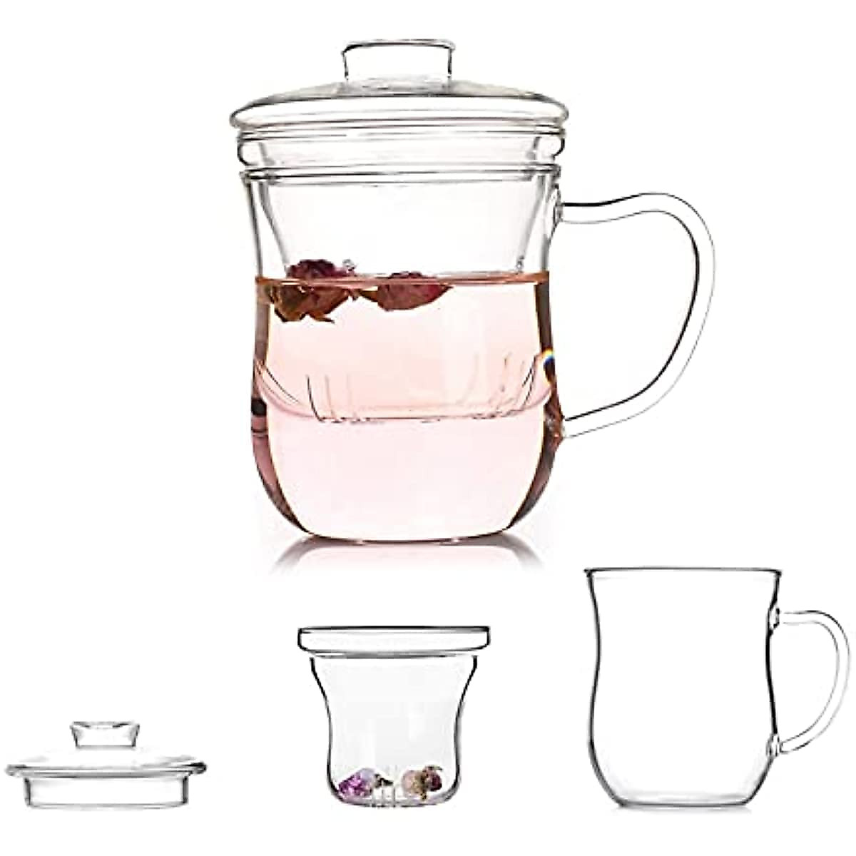 400ml Thickened Glass Tea Mug with Lid and Infuser, Transparent Heat-resistant High Borosilicate Glass Flower Tea Cup Office Milk Cups Coffee Mugs (400ml)
