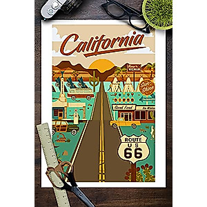 California, Route 66, Geometric (9x12 Wall Art Print, Home Decor)