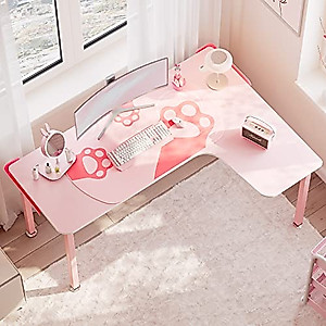 EUREKA ERGONOMIC Gaming Desk Pink,60 Inch Pink L Shaped Gaming Desk, Gaming Table Pink with Free Mouse Pad for Girls Home Office Wood & Metal Space-Saving,Easy to Assemble,Computer Desk Pink