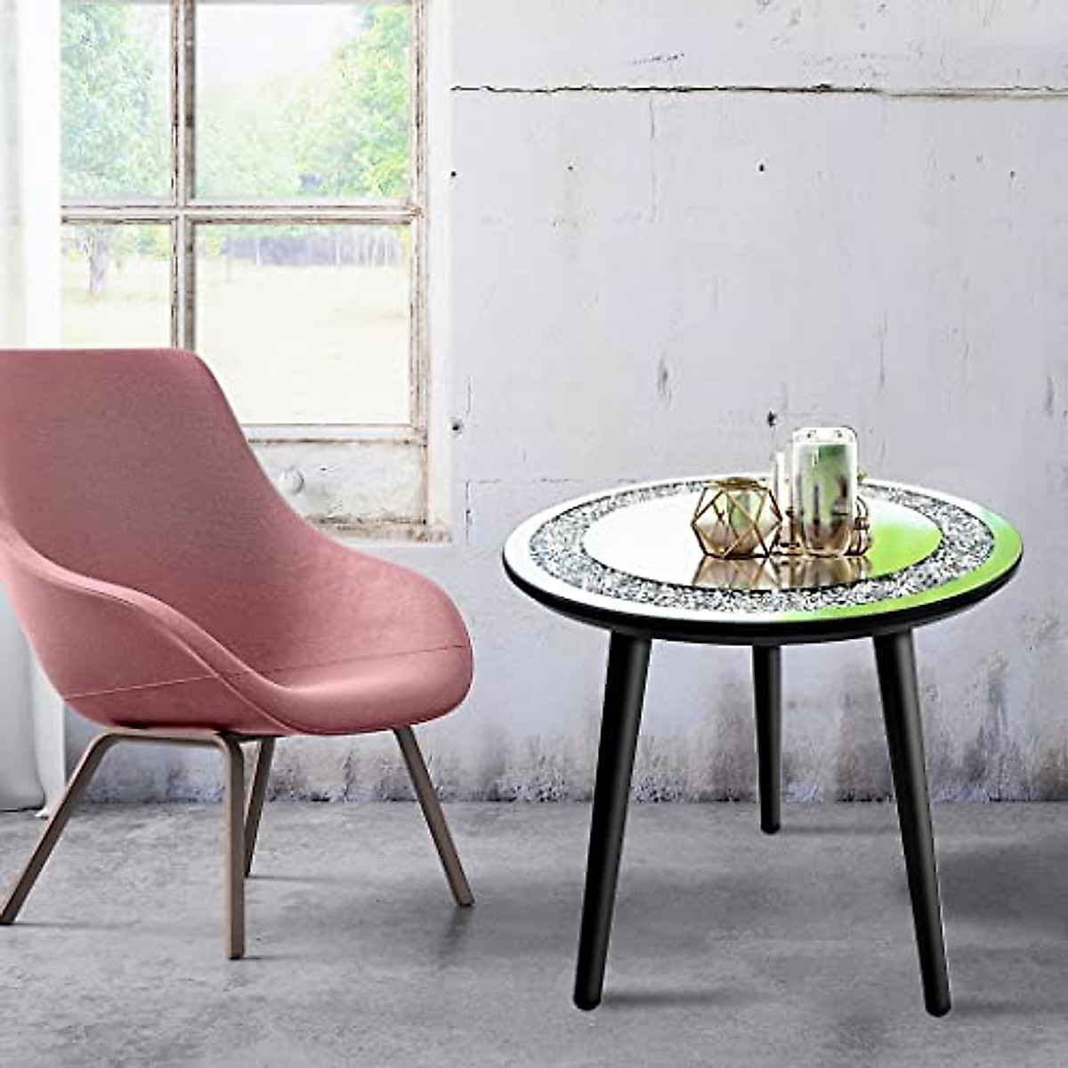 STYLISHIA Mirrored End Table for Living Room Round 16" W x 16" D x 16" H Glam Crystal Crushed Diamond Bling Mirror Side Table Furniture, Accent Modern Silver Mirror Coffee Table Home Decor