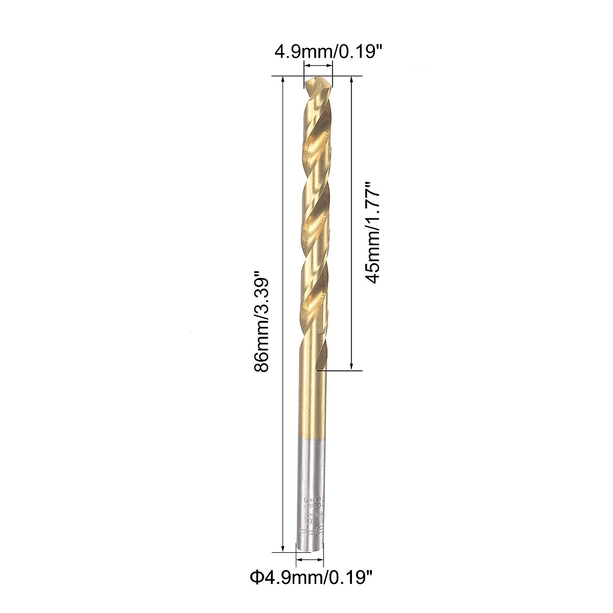 uxcell 4.9mm Drill Bits High Speed Steel Straight Shank 86mm Length Twist Drill Bit Fully Ground Titanium Coated 2 Pcs