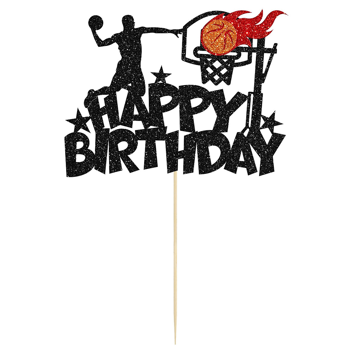 1Pc Basketball Happy Birthday Cake Topper Glitter Basketball Sports Theme Birthday Cake Pick for Basketball Theme Baby Shower Birthday Party Cake Decorations Supplies
