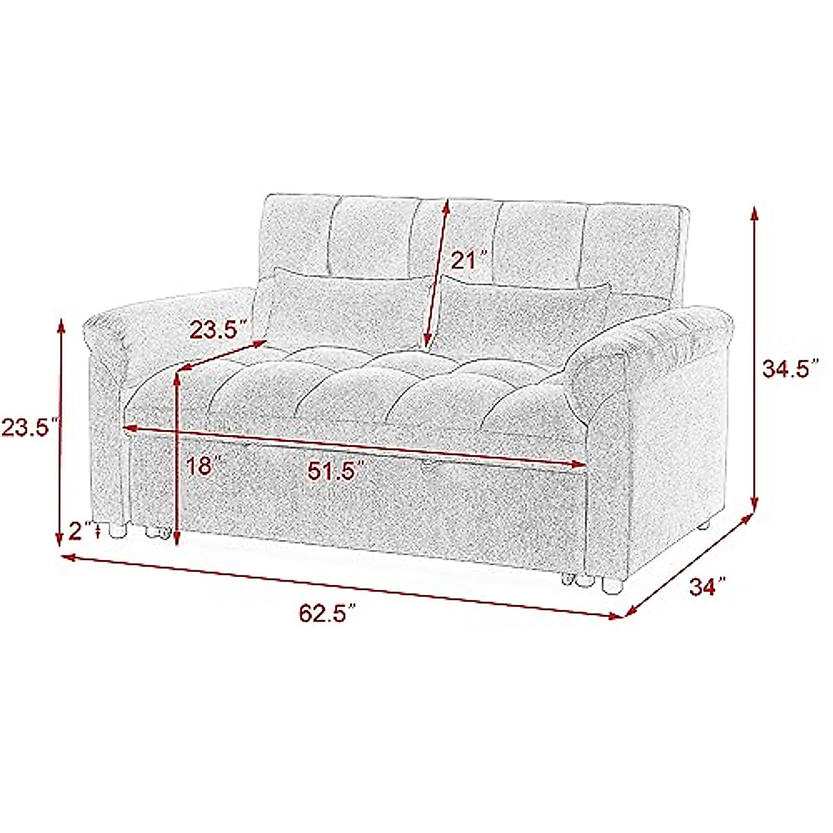 ERYE 3-in-1 Loveseat Futon Sofa Convertible Twin Bed,Love Seat W/Pull Out Sleeper Couch Bed & Reclining Backrest for RV Office Small Space Living Room Furniture Sets