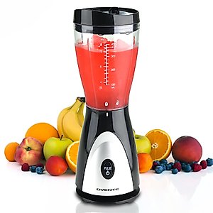 OVENTE Portable Personal Blender for Shakes, Smoothie and Juice with Compact 13.5 Oz BPA Free Travel Cup and Lid, Durable Stainless Steel Blades for Powerful Blending Performance, Black BLH1001B
