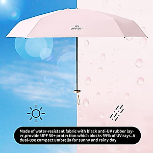 Light and Small Mini Umbrella with Cute Case,5 Folding Compact Pocket Umbrella for Travel,Outdoor Sun Rain Umbrellas for Car.Colorful UV Protection Umbrella for Women and Girls White 6 Ribs
