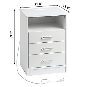 ADORNEVE LED Nightstand with Wireless Charging Stations,Night Stand for Bedroom,Bedside Table with Drawers,Modern End Side Table,White