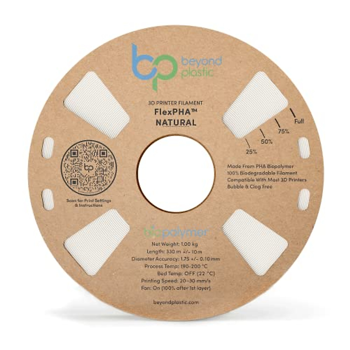 Beyond Plastic PHA 3D Printer Filament, FlexPHA™ Natural 1 kg