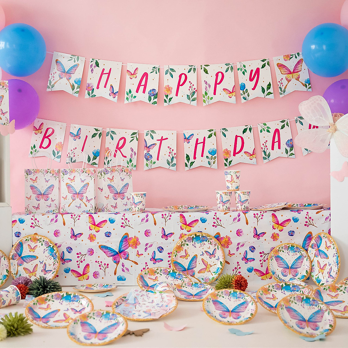 Butterfly Party Bags Pack of 16 – Printed Butterfly Gift Bags with Handles – Sturdy Butterfly Goodie Bags for Treats & Gifts | Stylish Butterfly Candy Bags, Ideal for Any Butterfly Themed Party