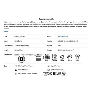 [ Set of 2 Skeins ] SMC Catania Originals 100% Mercerized Cotton Yarn, Total 3.52 Oz. Each 1.76 Oz (50g) / 136 Yrds (125 m) Amigurumi Yarn Fine-Sport 2 (106 White)