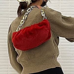 NAARIIAN dumpling fur bag Feather Tote Evening cloud bags Fuzzy Handbags Faux Fox Fur Purse for women (Christmas Red)