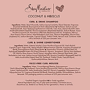 SheaMoisture Curl and Shine Shampoo and Conditioner, and Hair Mousse For Curly, Frizzy Hair Coconut and Hibiscus Sulfate Free Shampoo and Conditioner, Anti-Frizz Hair Products