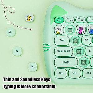 Cute Cat 2.4G USB Wireless Keyboard and Mouse Combo, Silent Keys, Candy Colors, Compatible with Notebook, PC (Pink-84Keys)