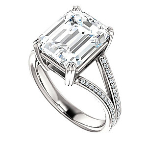 Kiara Gems 5 CT Emerald Moissanite Engagement Ring Wedding Eternity Band Vintage Solitaire Antique 4-Prong -Setting Setting Silver Jewelry Anniversary Promise Vintage Ring Gift For Her (7.5)