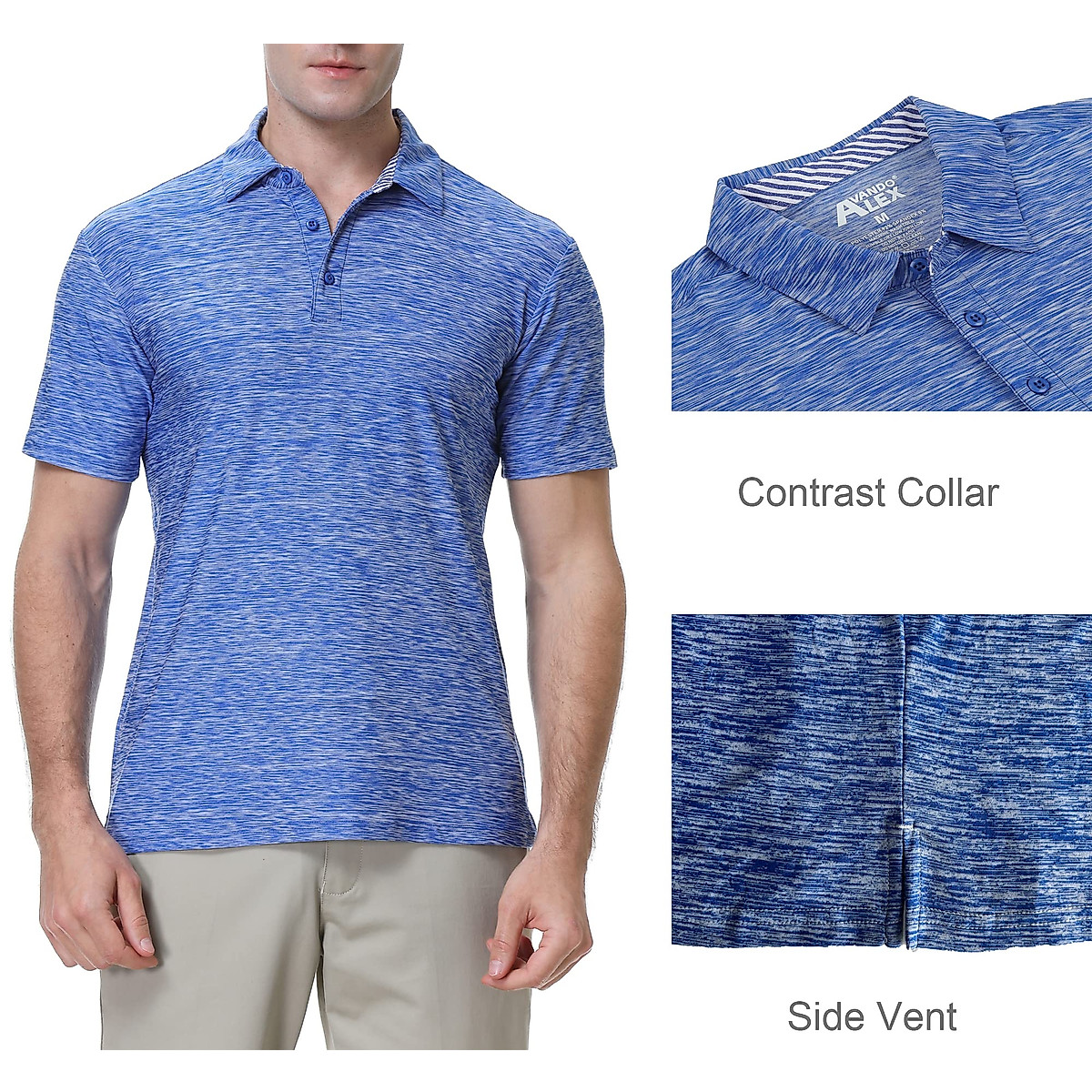 Alex Vando Mens Golf Shirt Moisture Wicking Quick-Dry Short Sleeve Casual Polo Shirts for Men,Blue,M