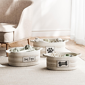 RGI Home Dog Toy Storage Baskets – Set of 3 Oval Fabric Rope Organizer Bins for Pet and Household Storage, Multi-Sized with Easy-Carry Handles, Durable and Stylish, Charcoal Gray on Ivory
