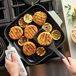 KitchenAid Enameled Cast Iron Square Grill and Roasting Pan, 11 Inch, Pistachio