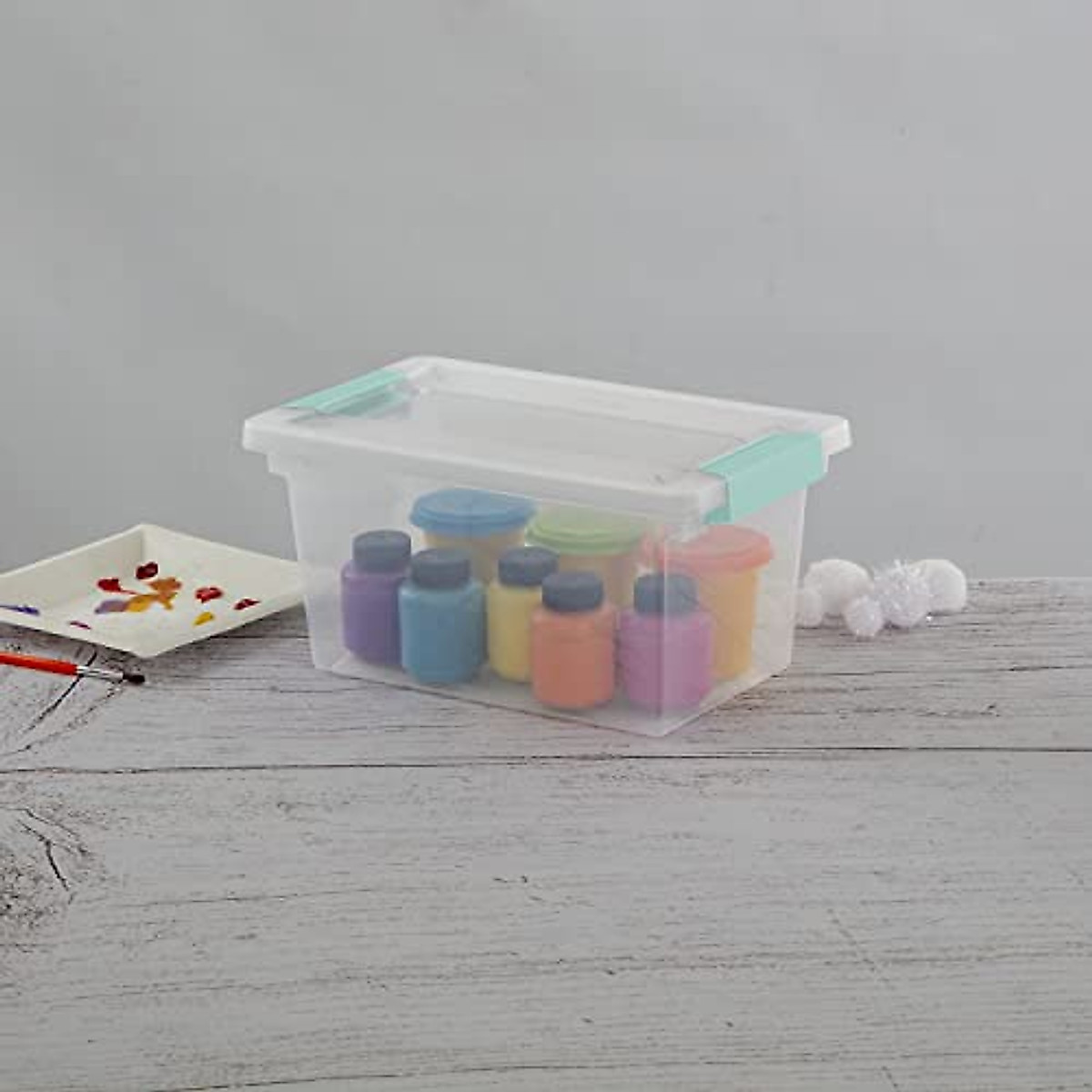 Sterilite Medium Clip Box, Stackable Small Storage Bin with Latching Lid, Plastic Container to Organize Office, Crafts, Clear Base and Lid, 4-Pack
