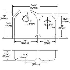 Elkay Lustertone ELUH3119R Offset 60/40 Double Bowl Undermount Stainless Steel Kitchen Sink