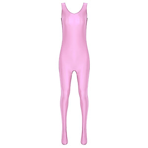Manyakai Women Glossy Athletic Sleeveless Tank Full Body Leotard Gymnastics Bodysuit Workout Yoga Costume Pink Medium
