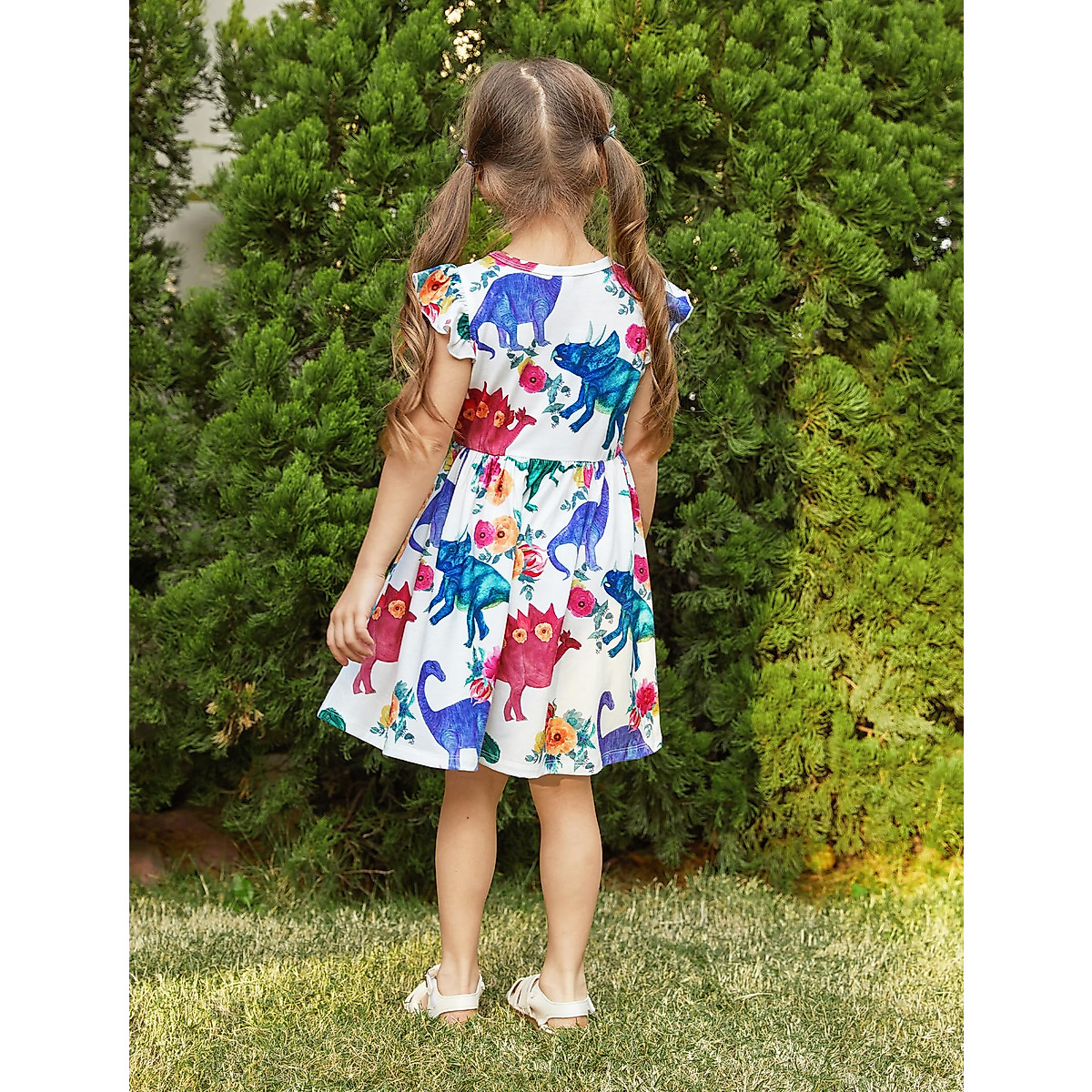 PATPAT Toddler Baby Girl Dress Little Kids Dresses Girls Comfy Ruffle Dinosaur Skirt Sundress 3 Years Old