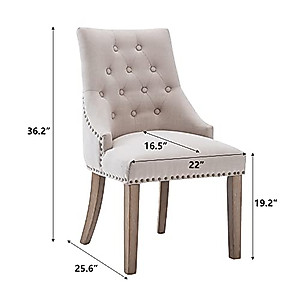 NOBPEINT Dining Chair Beige Fabric Leisure Padded Ring Chair, Nailed Trim, Set of 2