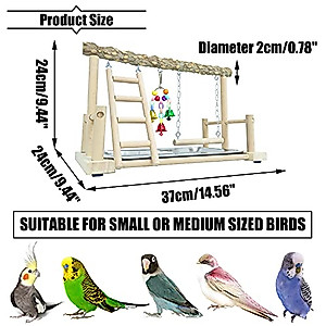PINVNBY Bird Playground Parrot Playstand Birds Play Stand Wood Exercise Perch Gym Stand Playpen Ladder with Feeder Cups Hanging Swing Toys for Parakeet Conure Cockatiel Budgie Cage Accessories
