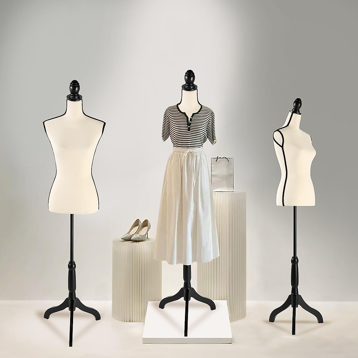 DRDINGRUI Female Dress Form,Sewing Mannequin Body, Torso Body with Tripod Wood Base for Clothes Display,Window Display