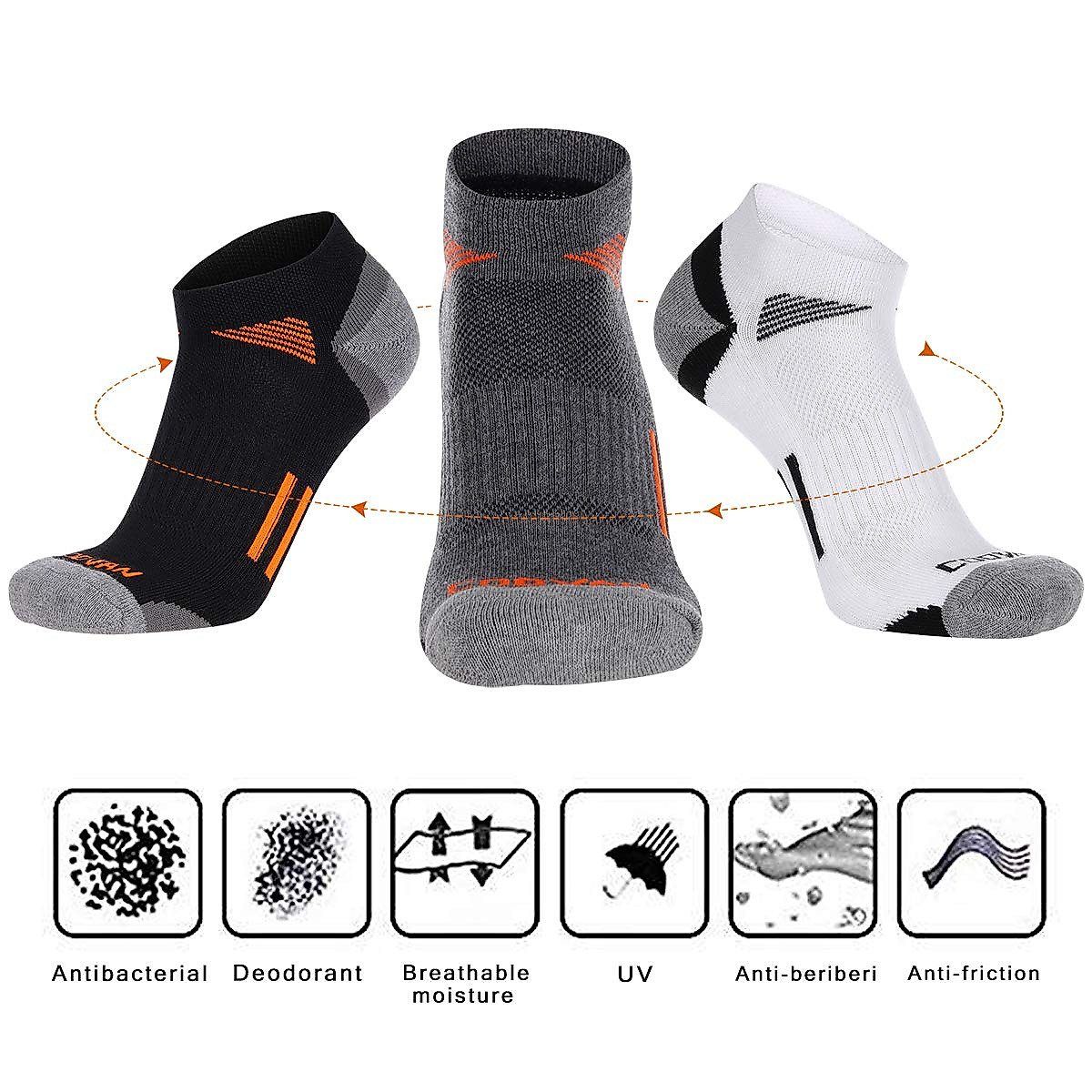COOVAN Mens Ankle Athletic Socks Low Cut Cushioned Breathable Running Sports Socks 6 Pack