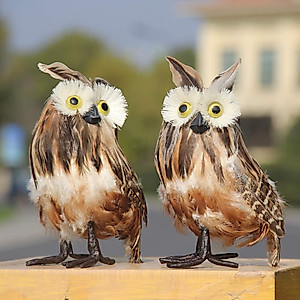 LWINGFLYER Realistic Brown Feathered Owl Artificial Furry Owl Foam Bird Ornaments for Party Decoration Wreath Crafts Tree Topper Christmas Ornaments 16cm/6.2inch