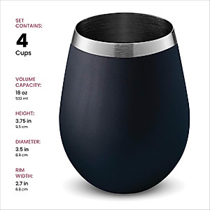 18oz Stainless Steel Stemless Wineglasses, Set of 4 - Unbreakable, Portable for Outdoor Events