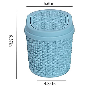 Mini Trash Can for Desk Desktop with Lid Bathroom Table Top Blue Garbage Can Small Waste Basket