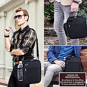 AmHoo Lunch Box Insulated Bag Thick Healthy Aluminum Foil Water-Resistant Fabric With Bottle Holder Shoulder Strap for Adult Men,Women Work,Kids Boys Girls School Picnic lunchbox Black