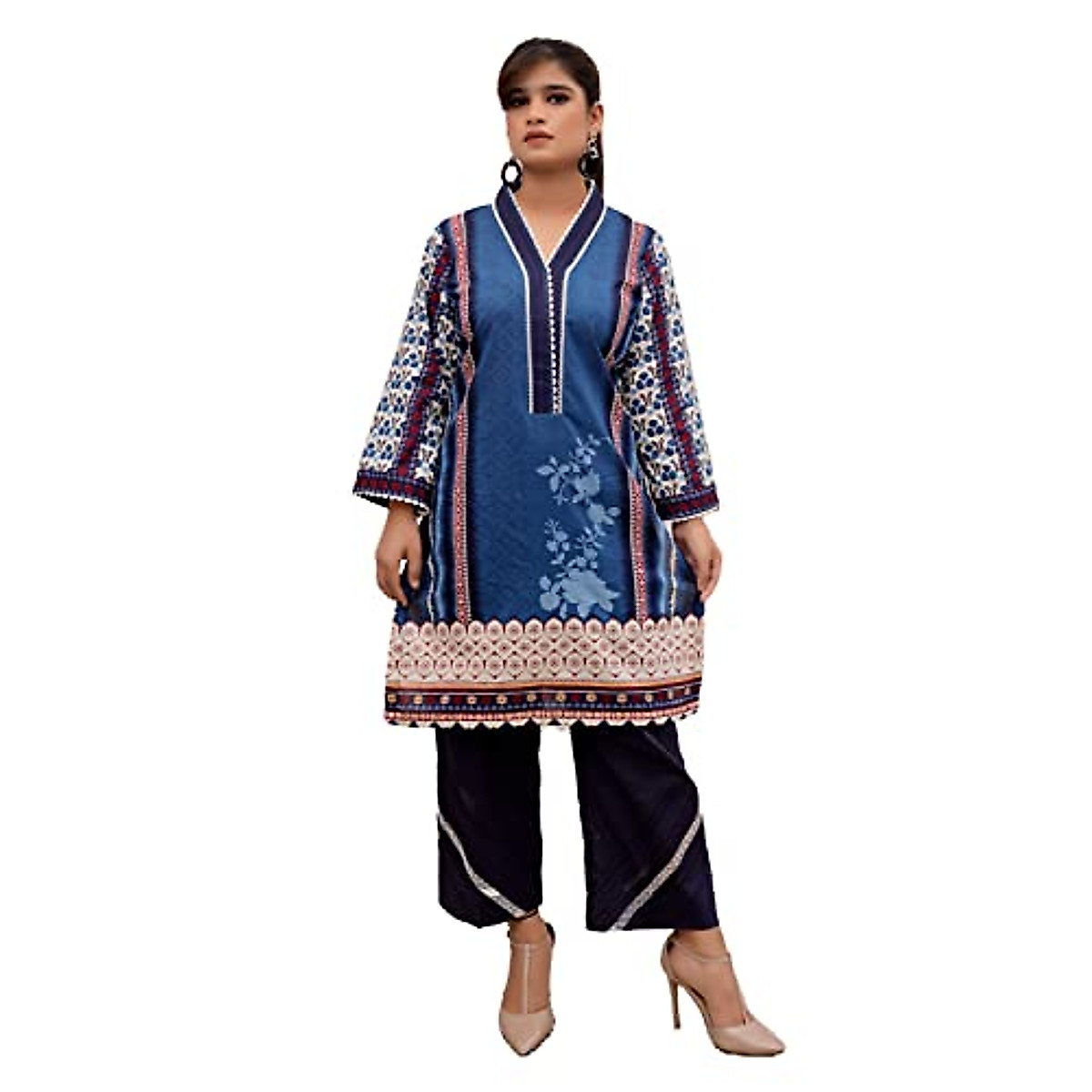 IshDeena Indian Kurta Set for Women Ready to Wear - Pakistani Dresses, Salwar Kameez, Palazzo Kurti Set, Shalwar Kameez Set (3X-Large/Blue)