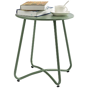 HollyHOME Small Round Patio Metal Side Snack Table, Accent Anti-Rust Steel Coffee Table for Garden, Modern Weatherproof Outdoor End Table, (H) 17.55" x(D) 15.60", Atrovirens