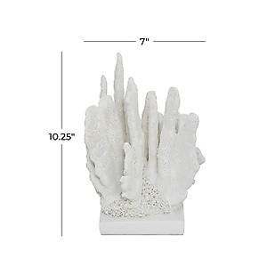 Deco 79 Polystone Coral Decorative Sculpture Home Decor Statue, Accent Figurine 7" x 6" x 10", White