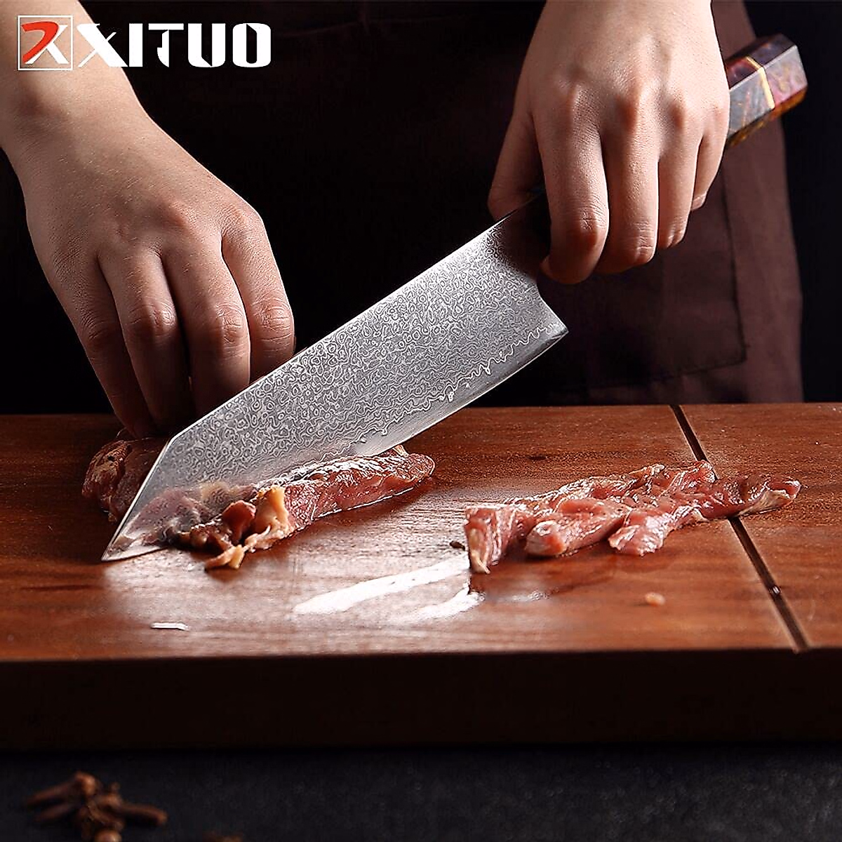 XT XITUO Kiritsuke Chef Knife,8 inch kitchen Knives Japanese VG10 Steel Damascus Kitchen Meat Sushi Cutting Cleaver Knife w/octagon Wood handle Gift Box (8-Inch Kiritsuke Knife)…