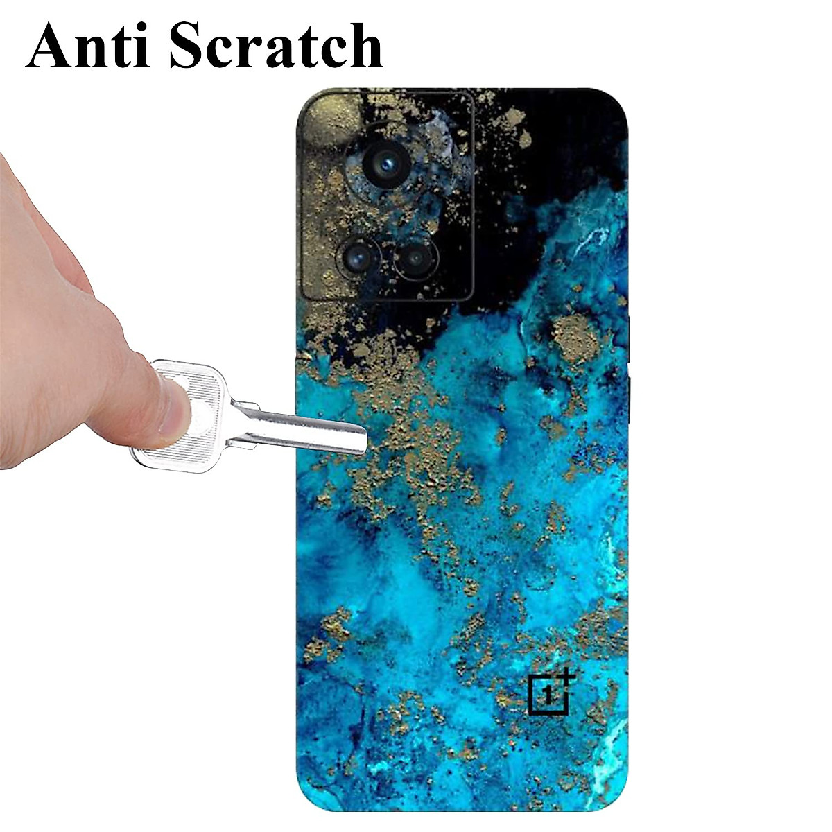 Gadget Gear Vinyl Skin Back Sticker Aqua Blue with Golden Streaks (83) Mobile Skin Compatible with Xiaomi Redmi Note 10 (Only Back Panel Coverage Sticker)